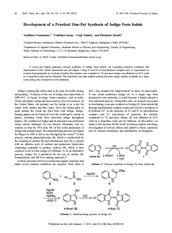 (PDF) Development of a Practical One-Pot Synthesis of Indigo from ...