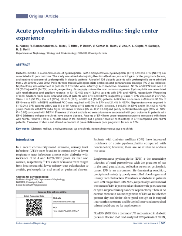 (PDF) Acute pyelonephritis in diabetes mellitus: Single center experience