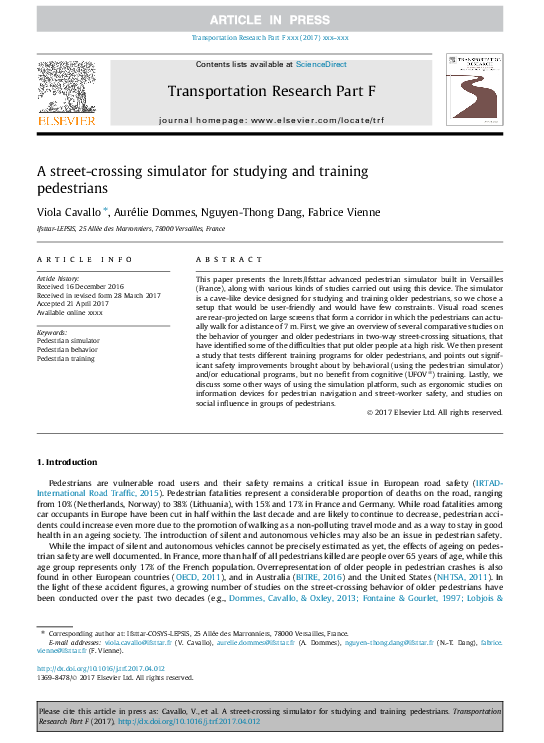 (PDF) A street-crossing simulator for studying and training pedestrians