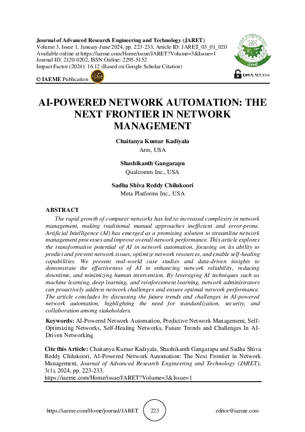 (PDF) AI-POWERED NETWORK AUTOMATION: THE NEXT FRONTIER IN NETWORK ...