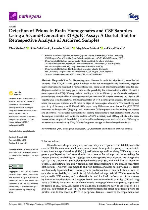 (PDF) Detection of Prions in Brain Homogenates and CSF Samples Using a ...