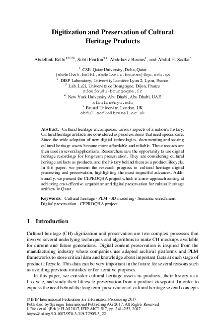 (PDF) Digitization and Preservation of Cultural Heritage Products