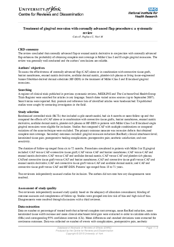 (PDF) Treatment of gingival recession with coronally advanced flap ...
