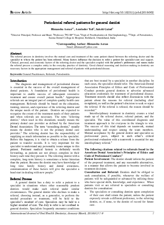 (PDF) Periodontal referral patterns for general dentist