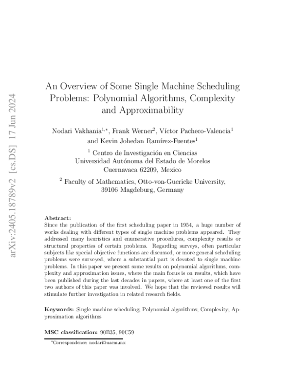 (PDF) An Overview of Some Single Machine Scheduling Problems: Polynomial Algorithms, Complexity ...