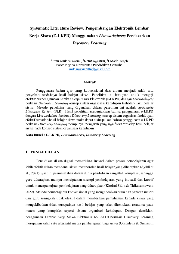 (PDF) Systematic Literature Review: Pengembangan Elektronik Lembar Kerja Siswa (E-LKPD ...