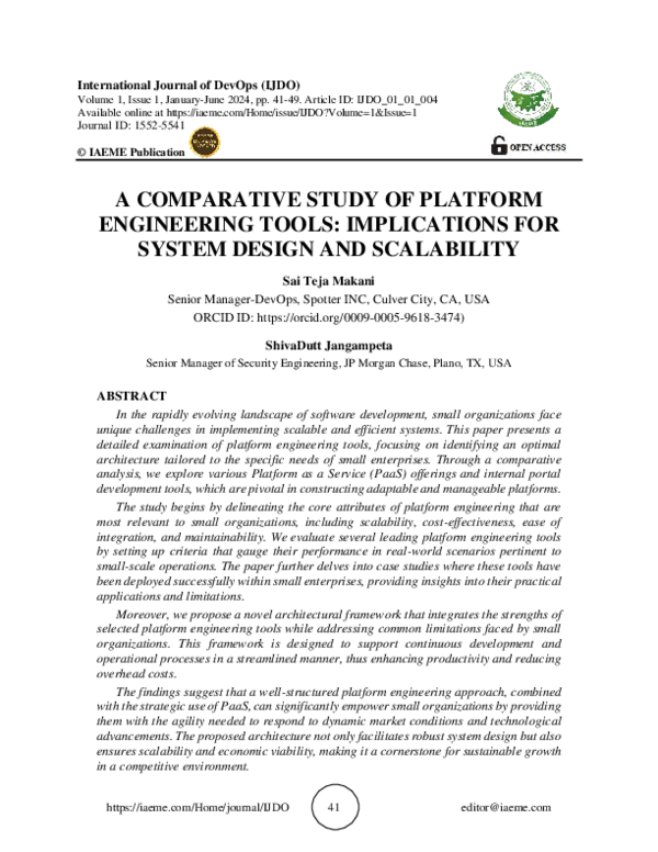 (PDF) A COMPARATIVE STUDY OF PLATFORM ENGINEERING TOOLS: IMPLICATIONS FOR SYSTEM DESIGN AND ...
