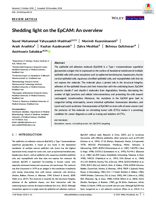 (PDF) Shedding light on the EpCAM: An overview | Arash Arashkia - Academia.edu