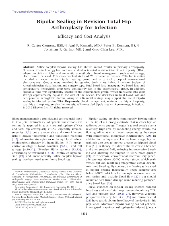 (PDF) Bipolar Sealing in Revision Total Hip Arthroplasty for Infection ...