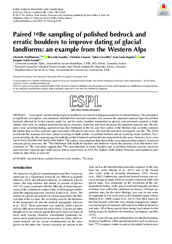 (PDF) Paired 10Be sampling of polished bedrock and erratic boulders to ...