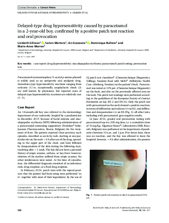 (PDF) Delayed-type drug hypersensitivity caused by paracetamol in a 2 ...