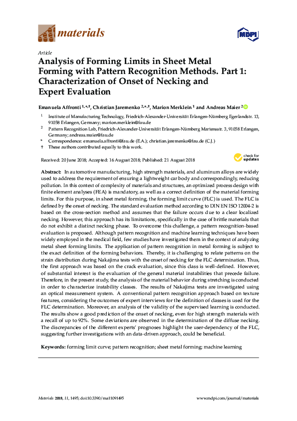 (PDF) Analysis of Forming Limits in Sheet Metal Forming with Pattern ...