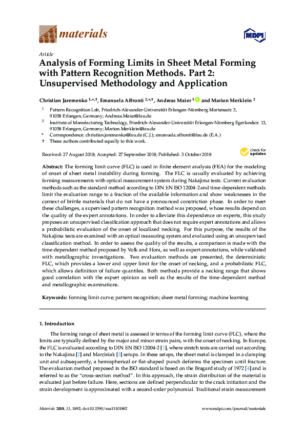 (PDF) Analysis of Forming Limits in Sheet Metal Forming with Pattern Recognition Methods. Part 2 ...