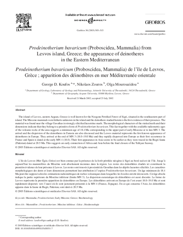 (PDF) Prodeinotherium bavaricum(Proboscidea, Mammalia) from Lesvos ...