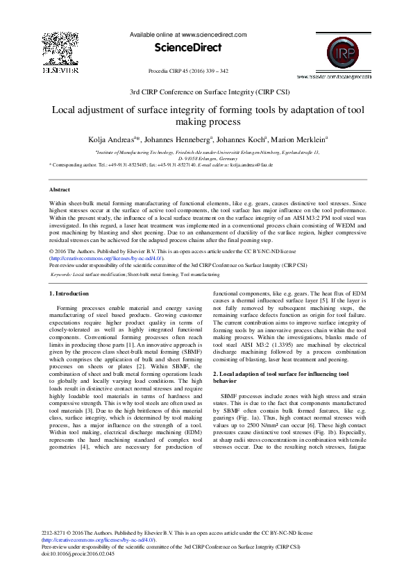 (PDF) Local Adjustment of Surface Integrity of Forming Tools by ...
