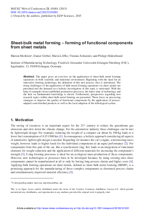 (PDF) Sheet-Bulk Metal Forming for Functional Parts