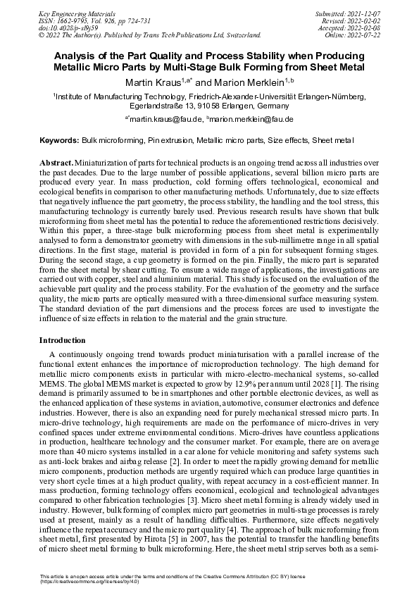(PDF) Analysis of the Part Quality and Process Stability when Producing ...