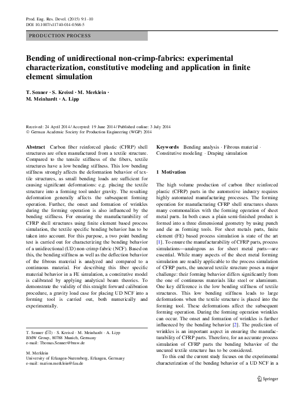 (PDF) Bending of unidirectional non-crimp-fabrics: experimental characterization, constitutive ...