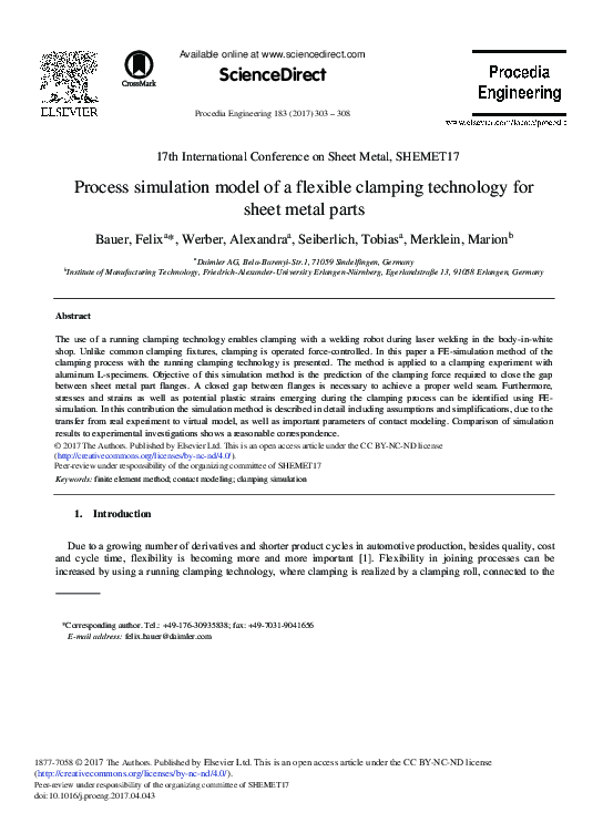 (PDF) Process Simulation Model of a Flexible Clamping Technology for Sheet Metal Parts