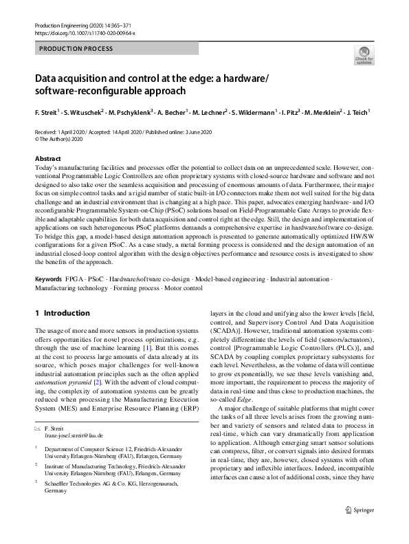 (PDF) Data acquisition and control at the edge: a hardware/software-reconfigurable approach