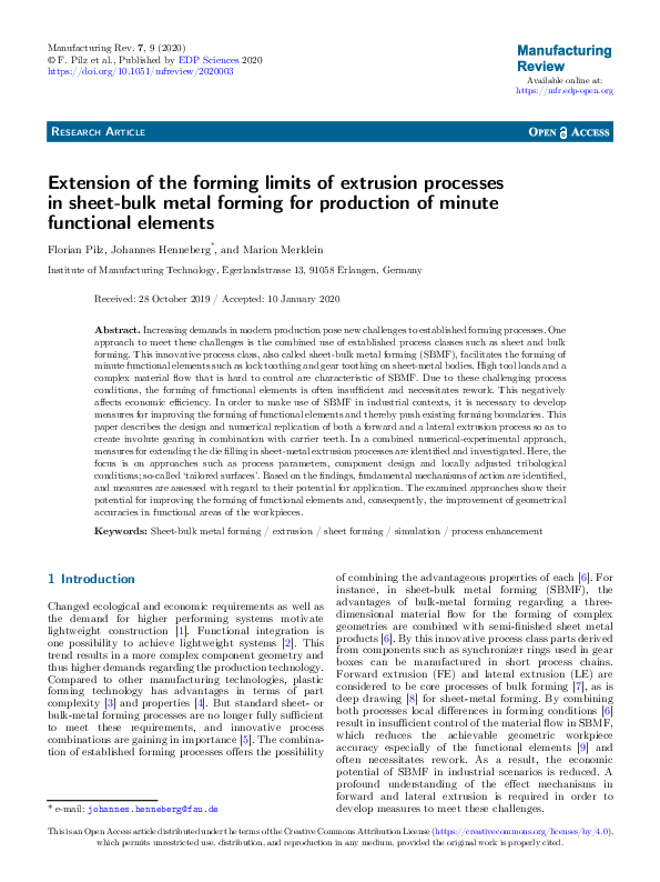 (PDF) Extension of the forming limits of extrusion processes in sheet-bulk metal forming for ...