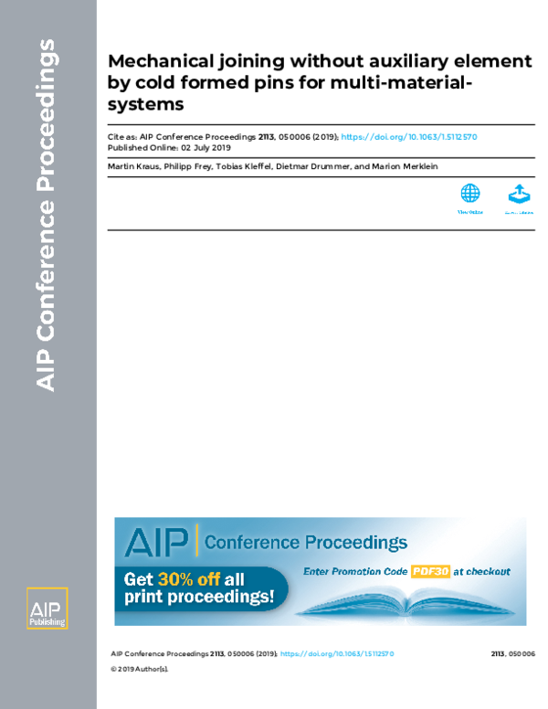 (PDF) Mechanical joining without auxiliary element by cold formed pins ...