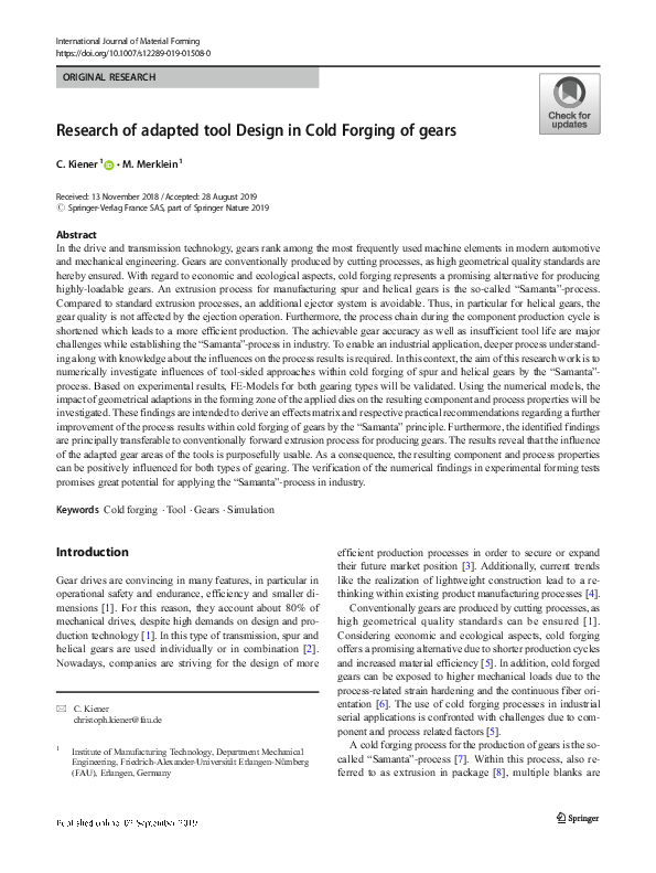 (PDF) Research of adapted tool Design in Cold Forging of gears