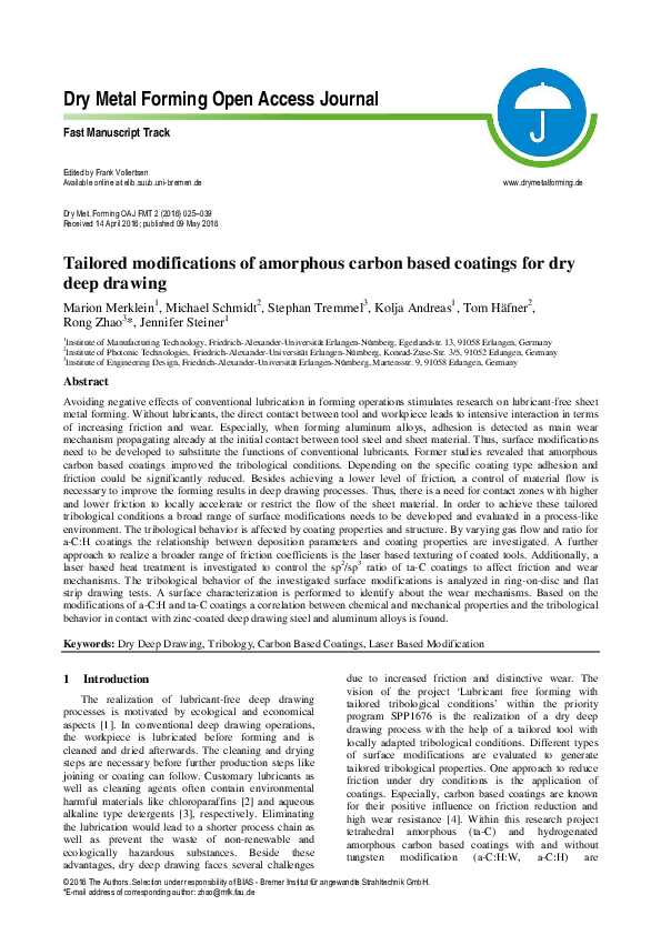 (PDF) Tailored modifications of amorphous carbon based coatings for dry ...