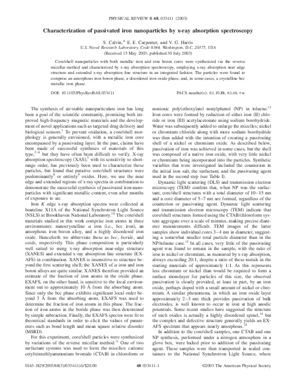 (PDF) Characterization of passivated iron nanoparticles by x-ray ...