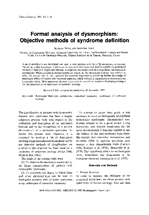 (PDF) Formal analysis of dysmorphism: Objective methods of syndrome ...