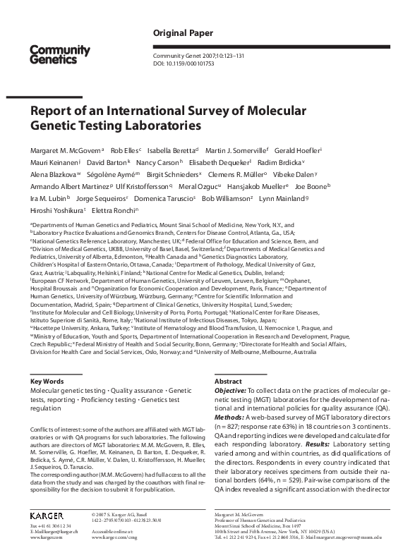 (PDF) Report of an International Survey of Molecular Genetic Testing ...
