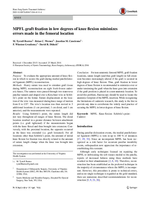 (PDF) MPFL graft fixation in low degrees of knee flexion minimizes ...