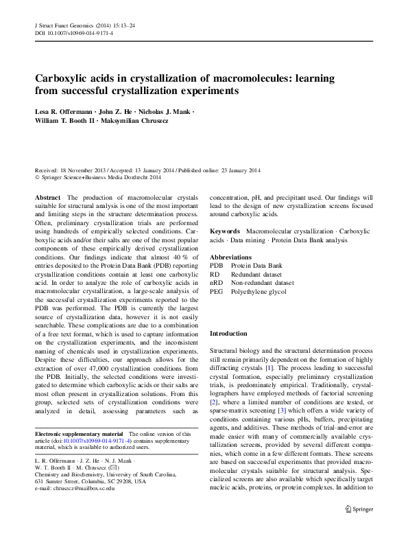 (PDF) Carboxylic acids in crystallization of macromolecules: learning ...