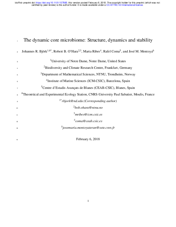 (PDF) The dynamic core microbiome: Structure, dynamics and stability