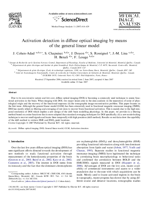 (PDF) Activation detection in diffuse optical imaging by means of the general linear model
