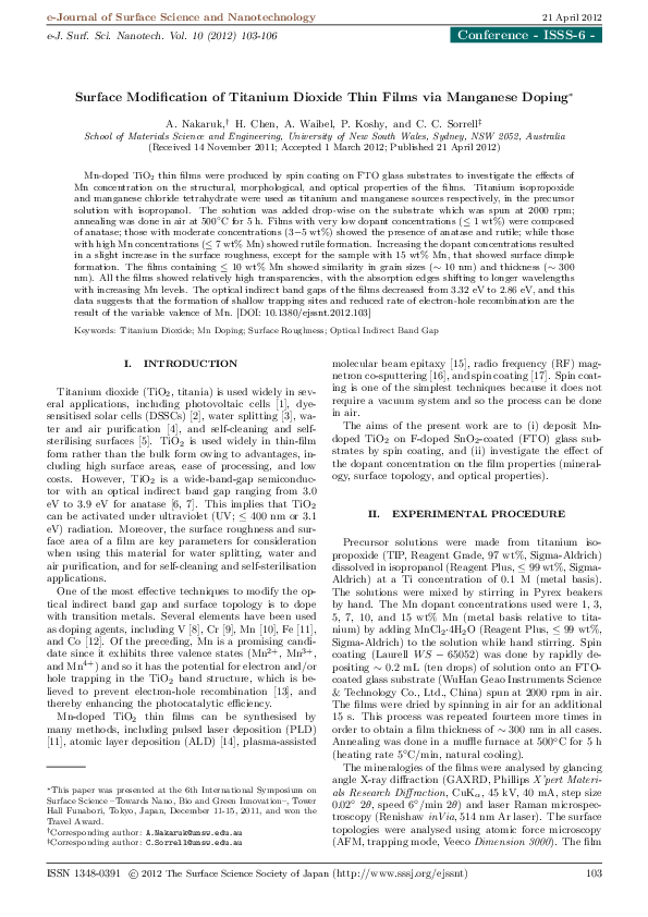 (PDF) Surface Modification of Titanium Dioxide Thin Film for ss-DNA ...
