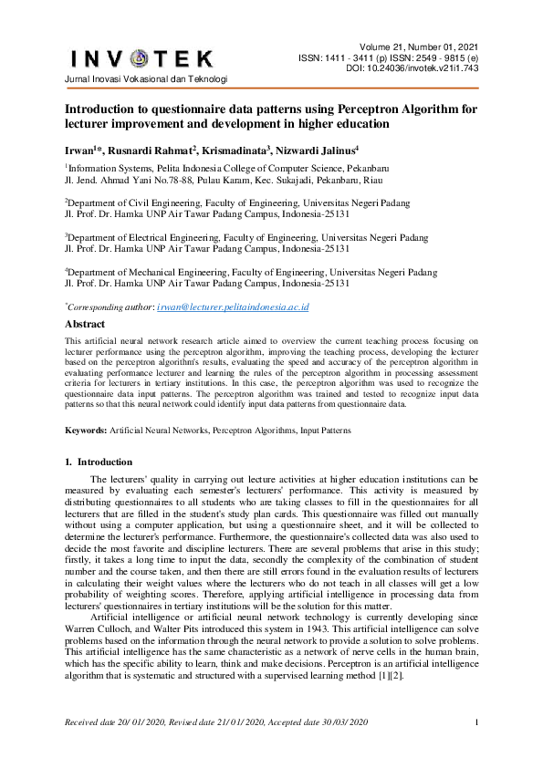 Pdf Introduction To Questionnaire Data Patterns Using Perceptron