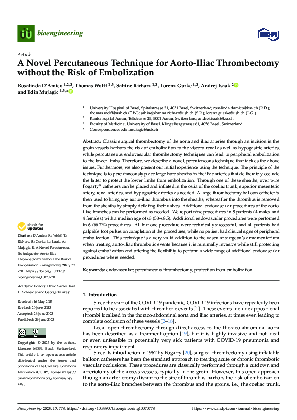 (PDF) A Novel Percutaneous Technique for Aorto-Iliac Thrombectomy ...