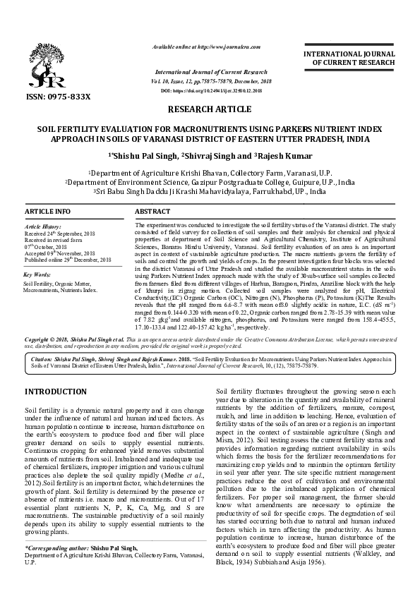 (PDF) Soil Fertility Evaluation for Macronutrients Using Parkers Nutrient Index Approach in Some ...
