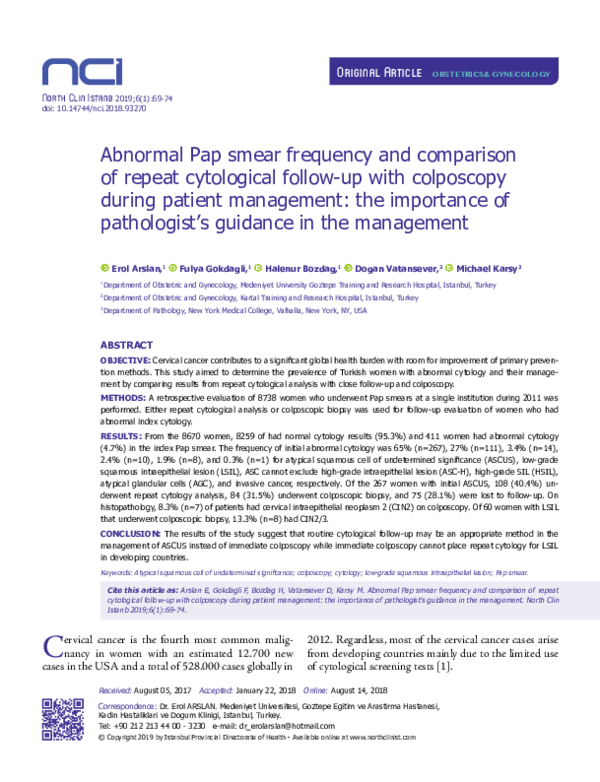 (PDF) Abnormal Pap-smear frequency and comparison of repeat cytological ...