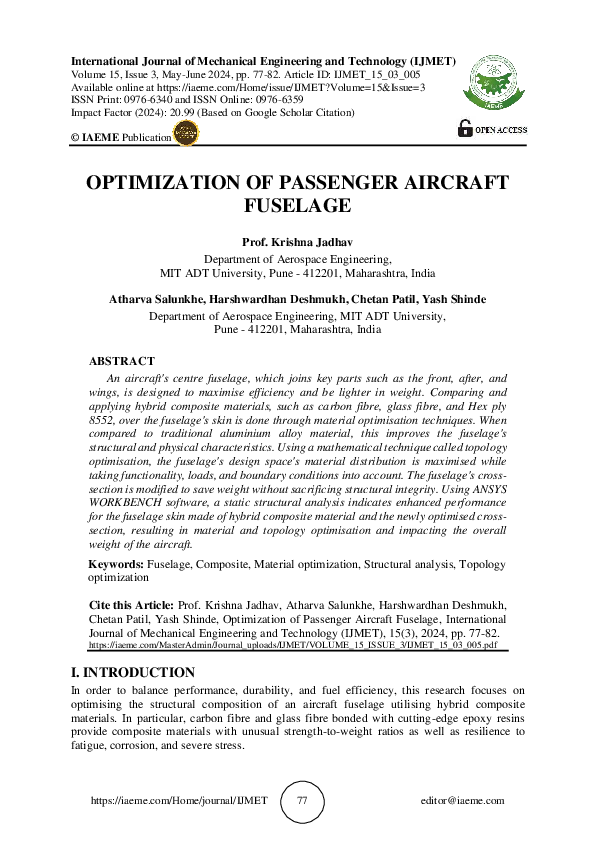 (PDF) OPTIMIZATION OF PASSENGER AIRCRAFT FUSELAGE