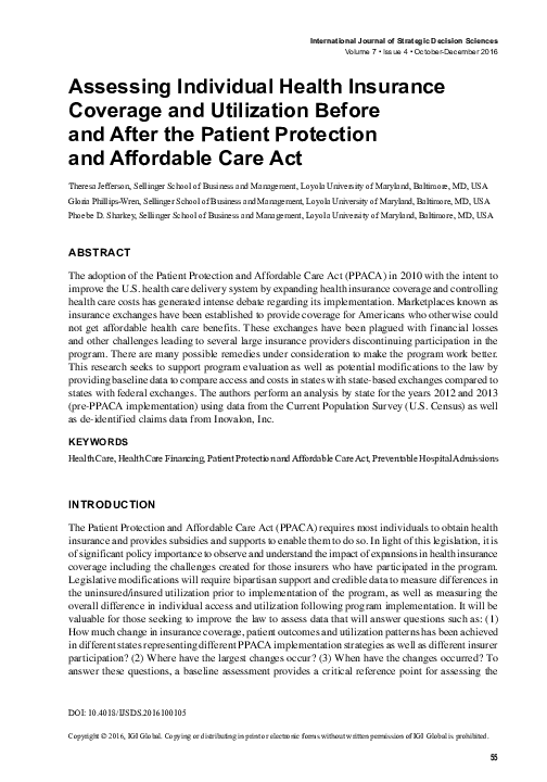 (PDF) Evaluating Health Insurance Changes Post-Affordable Care Act