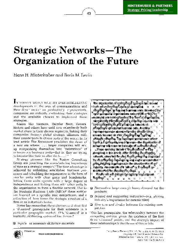 (PDF) Strategic networks—The organization of the future