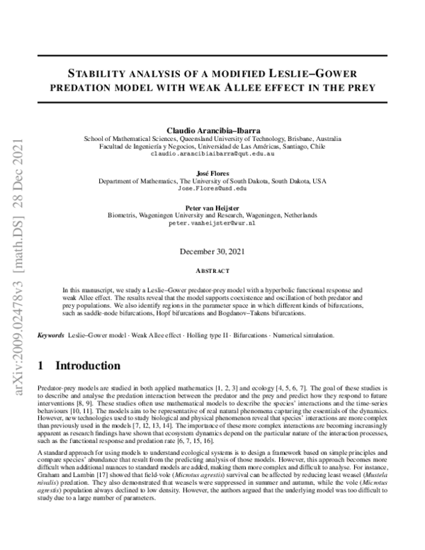 (PDF) Stability of Modified Leslie-Gower Model