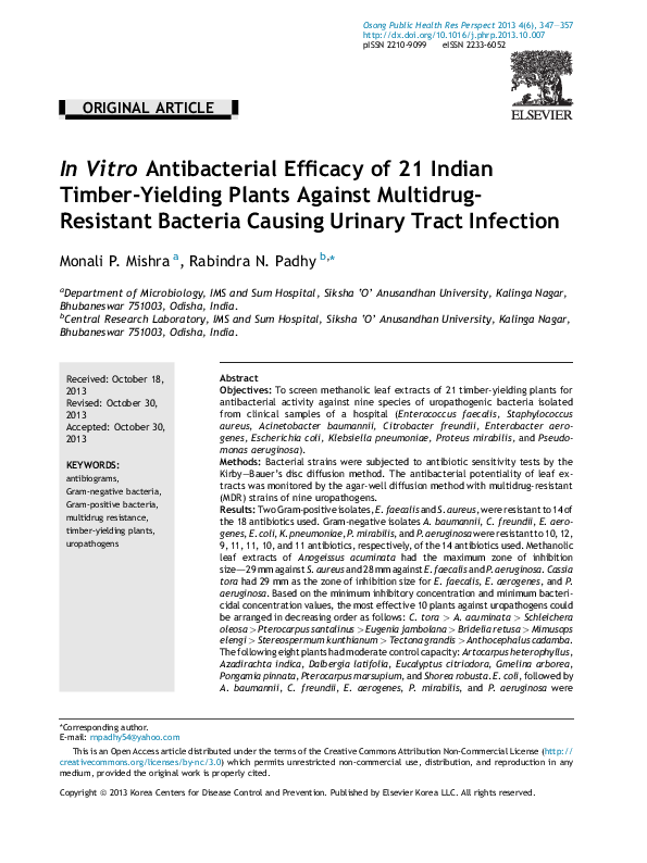 (PDF) InVitro Antibacterial Efficacy of 21 Indian Timber-Yielding ...