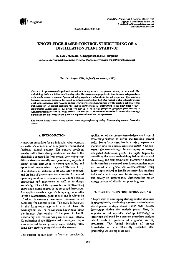 (PDF) Knowledge-Based Control for Distillation Start-up