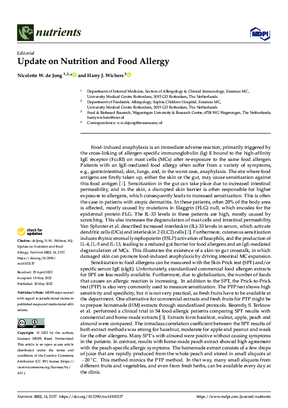 (PDF) Update on Nutrition and Food Allergy