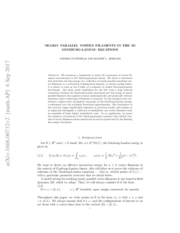 (PDF) Nearly Parallel Vortex Filaments in the 3D Ginzburg–Landau Equations