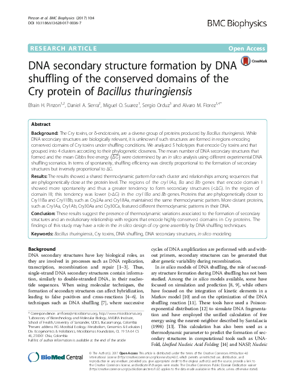 (PDF) DNA secondary structure formation by DNA shuffling of the conserved domains of the Cry ...