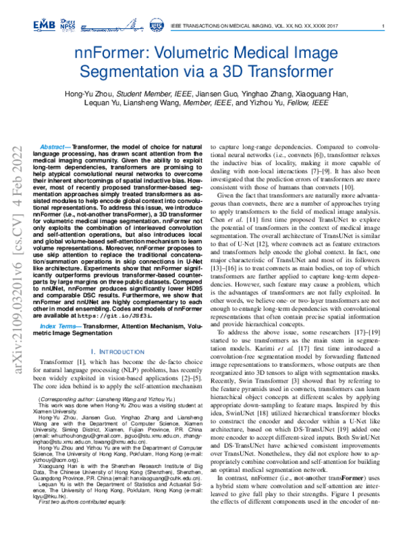 (PDF) nnFormer: Interleaved Transformer for Volumetric Segmentation